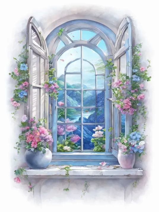 A Watercolor Painting Of A Window Painting | Art Of Paint By Numbers