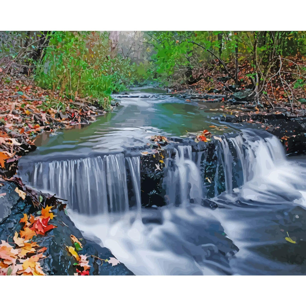 Stream Waterfall Painting | Art Of Paint By Numbers